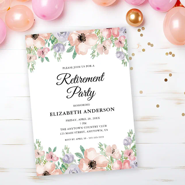 Elegant Pastel Floral Retirement Party Invitation | Zazzle