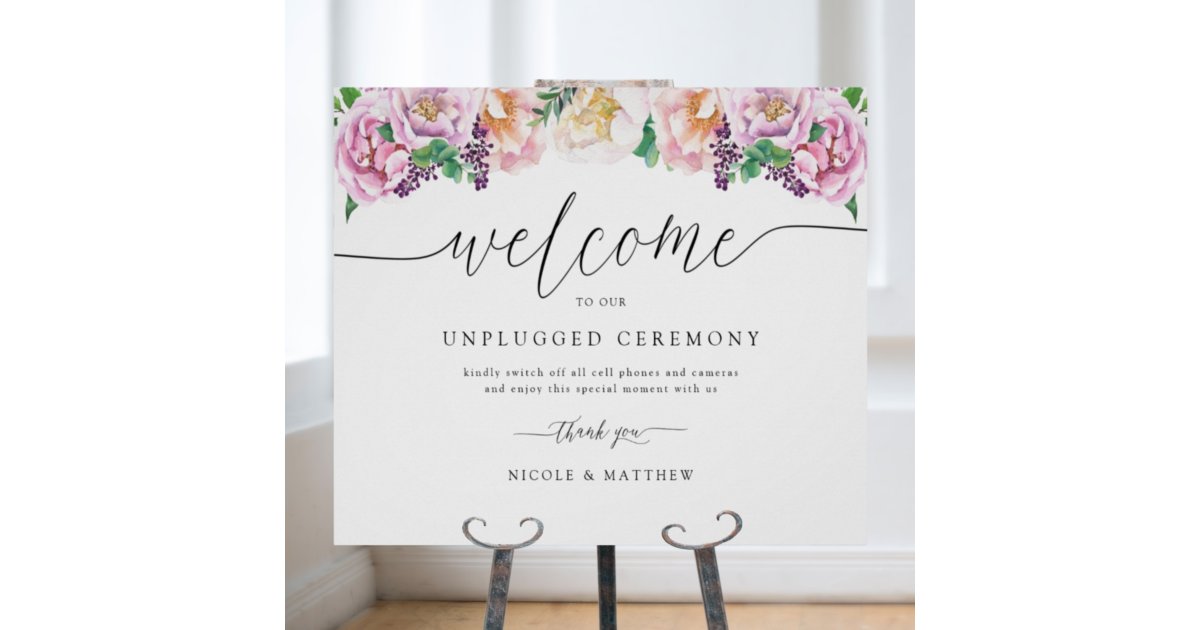 Elegant Pastel Floral Unplugged Ceremony Sign | Zazzle