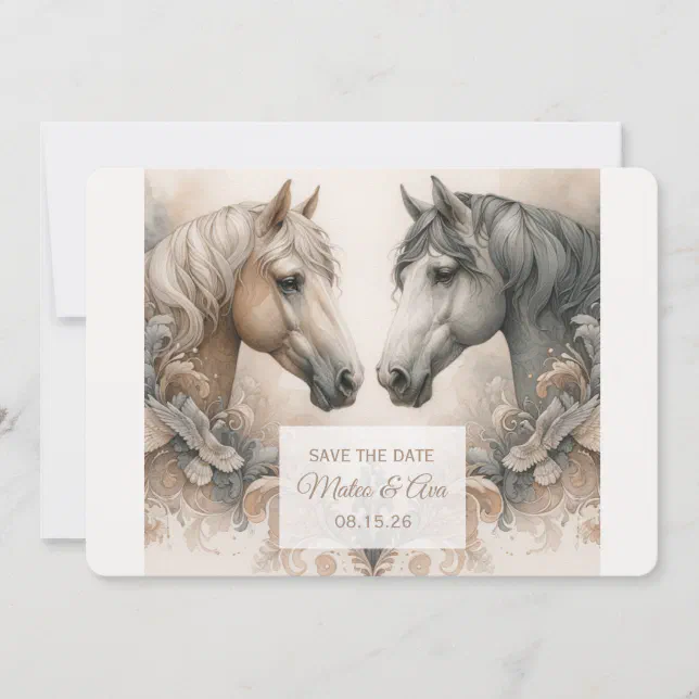 Elegant Pastel Horses Wedding Save The Date Card | Zazzle