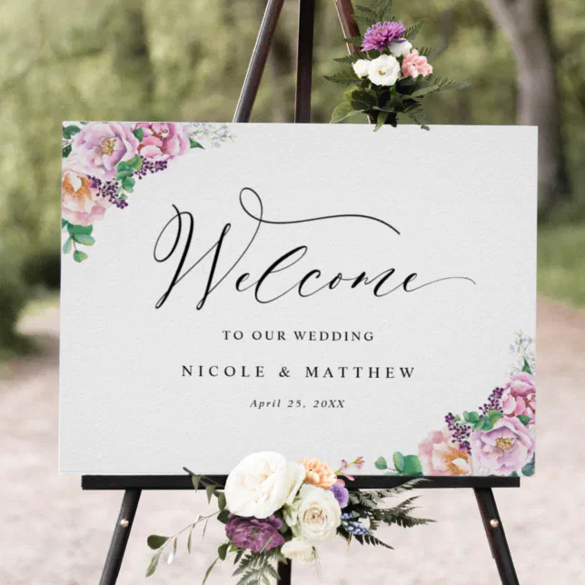 Elegant Pastel Joyful Floral Wedding Welcome Sign | Zazzle