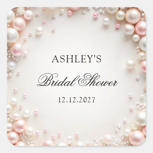 Elegant Pastel Pearls Bridal Shower Square Sticker | Zazzle