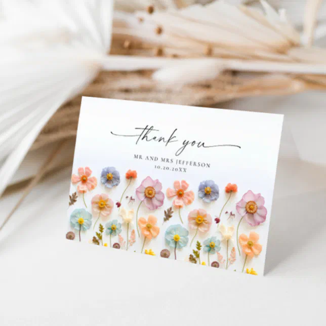 Elegant Pastel Pink Bohemian Field Wildflower Thank You Card | Zazzle