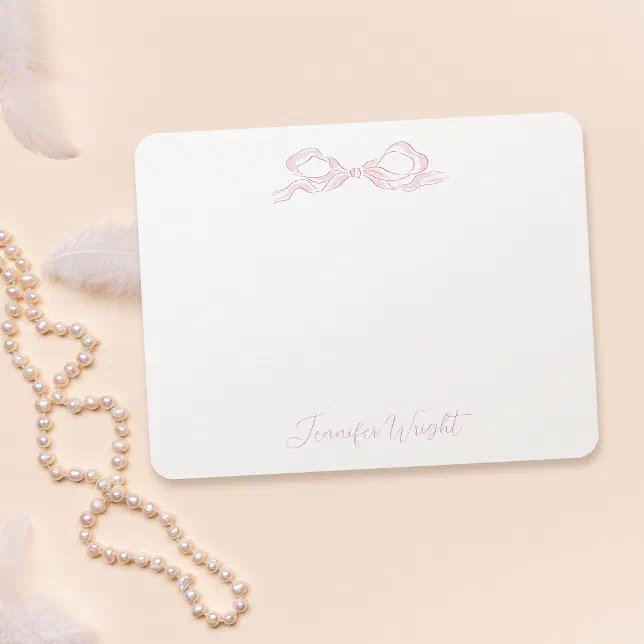 Elegant Pastel Pink Bow Personalized Stationery Note Card | Zazzle