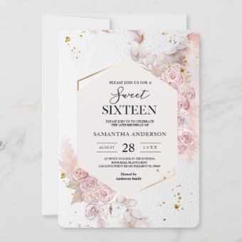 Elegant Pastel Pink Floral Frame Fancy Invitation | Zazzle
