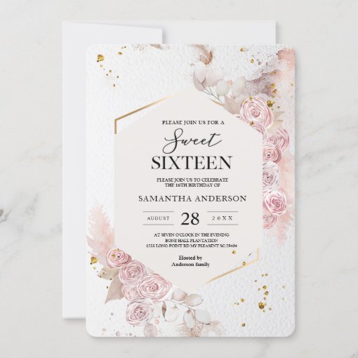 Elegant Pastel Pink Floral Frame Fancy Invitation | Zazzle