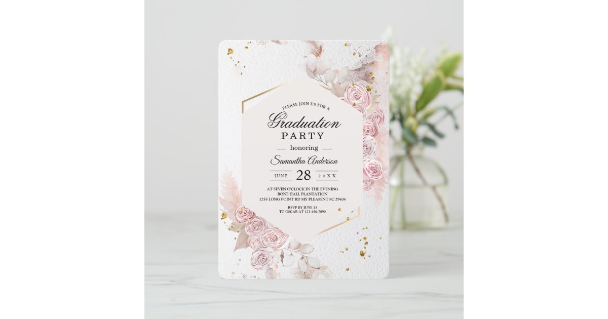 Elegant Pastel Pink Floral Frame Fancy Invitation | Zazzle.com