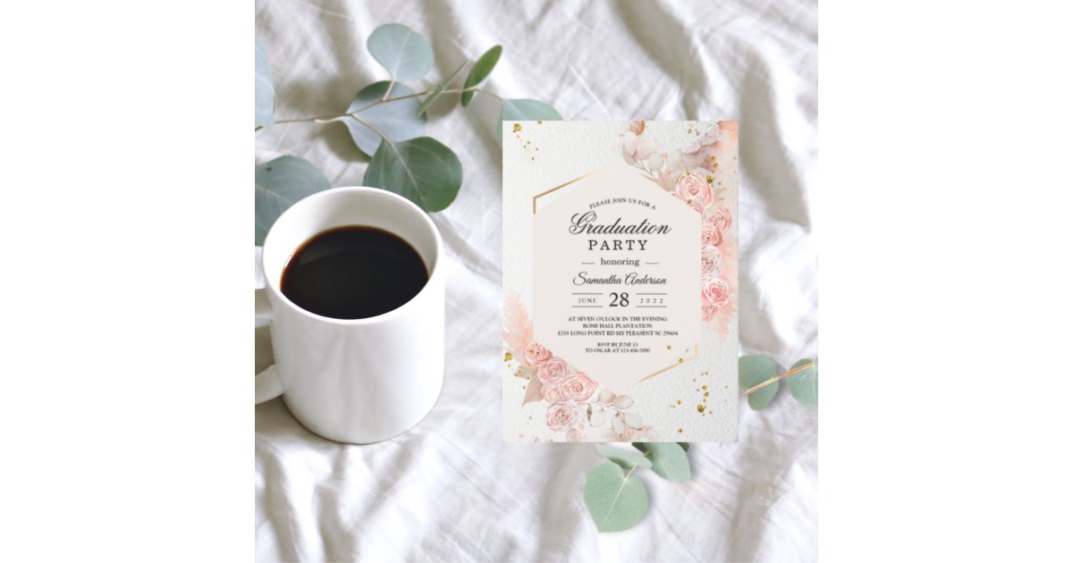 Elegant Pastel Pink Floral Frame Fancy Invitation | Zazzle