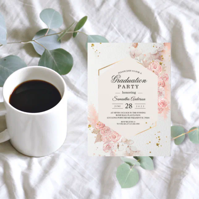 Elegant Pastel Pink Floral Frame Fancy Invitation | Zazzle