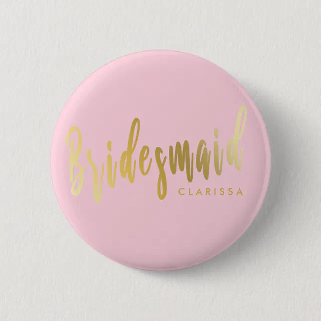 Elegant pastel pink & gold bridesmaid button | Zazzle