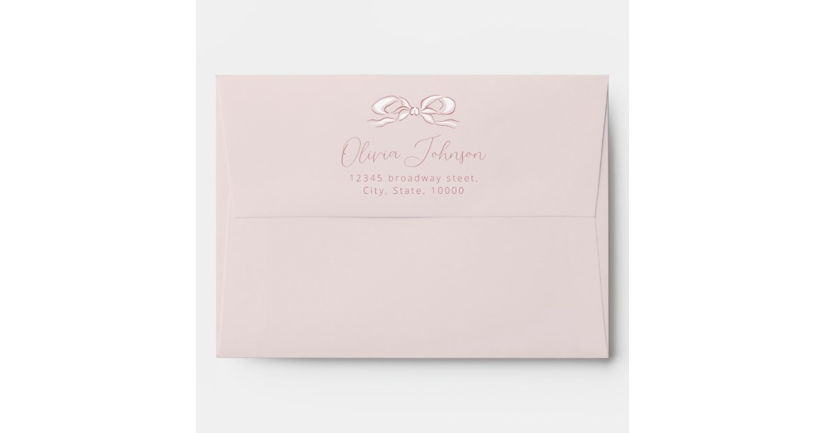 Elegant Pastel Pink Hand Drawn Bow Return Address Envelope | Zazzle
