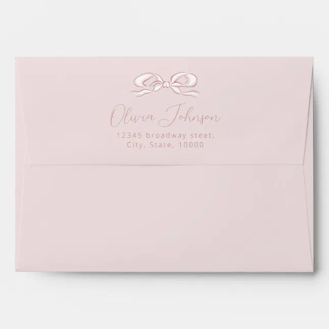 Elegant Pastel Pink Hand Drawn Bow Return Address Envelope | Zazzle