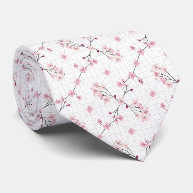 Elegant Pastel Pink Japanese Cherry Blossom Neck Tie | Zazzle