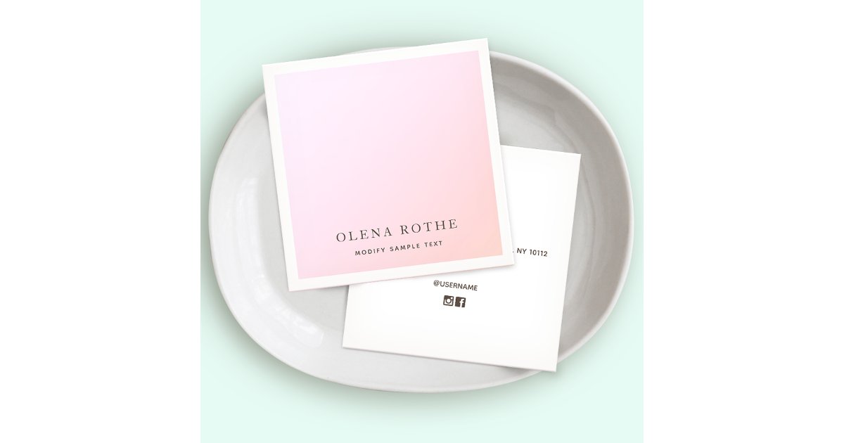 Elegant Pastel Pink Ombre Square Calling Card | Zazzle