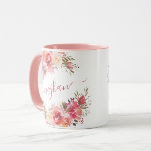 Elegant Pastel Pink Peach Rose Floral Monogram Mu Mug | Zazzle