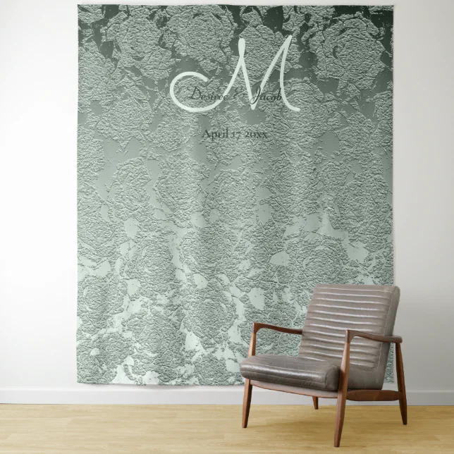 Elegant Pastel Sage Green Monogram Backdrop | Zazzle