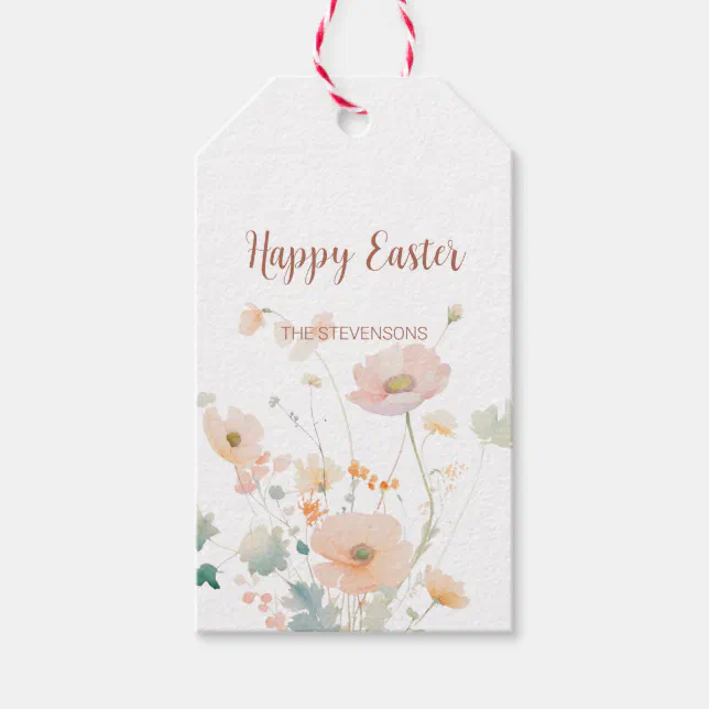 Elegant Pastel Spring Floral Happy Easter Gift Tags | Zazzle
