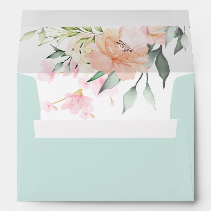 Elegant Pastel Watercolor Floral Mint Green Envelope | Zazzle