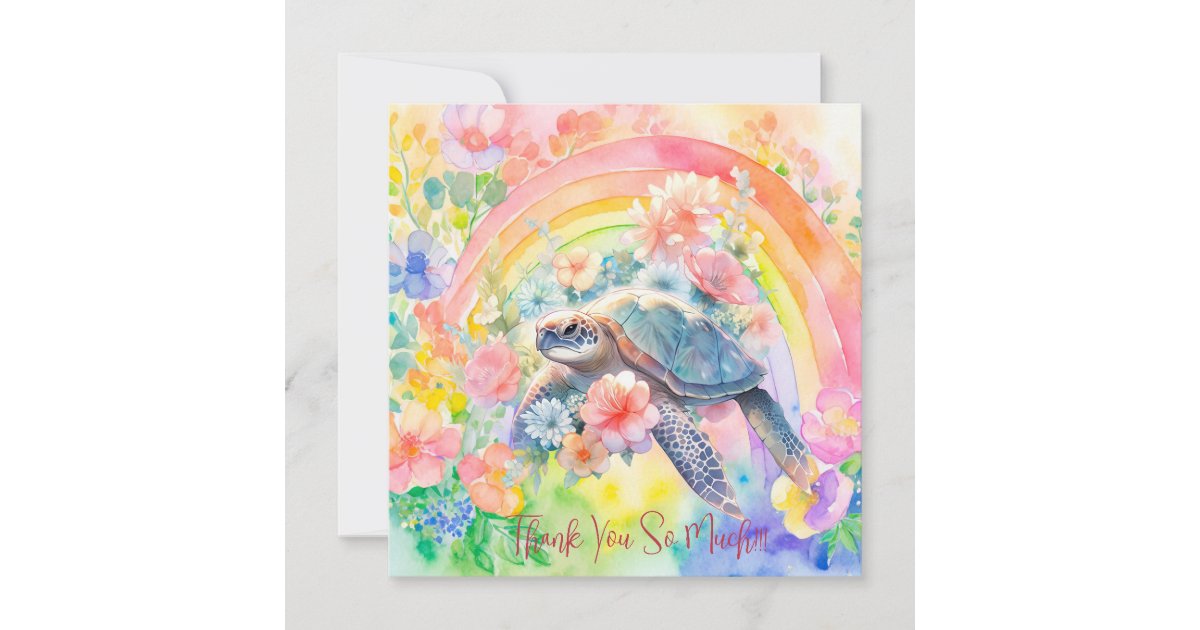 Elegant Pastel Watercolor Floral Sea Turtle Thank You Card | Zazzle