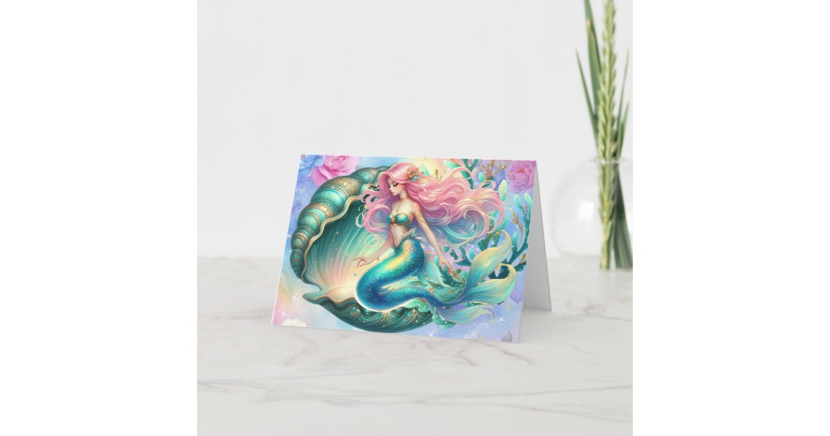 Elegant Pastel Watercolor Mermaid Note Card | Zazzle
