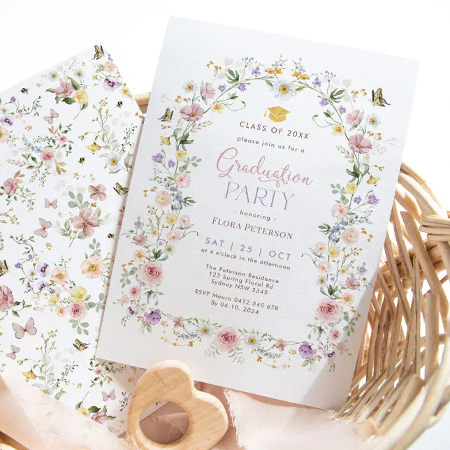 Elegant Pastel Wildflower Garden Graduation Party Invitation | Zazzle