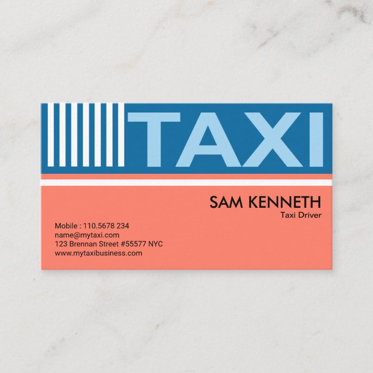 Elegant Pastels Simple Taxi Signage Taxi Driver Business Card | Zazzle