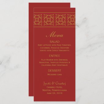 Elegant Patterned Indian Wedding Menu | Zazzle
