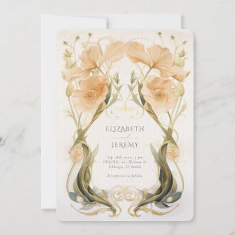 Elegant Peach Apricot Art Nouveau Wedding Invitation | Zazzle