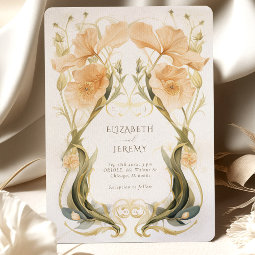 Elegant Peach Apricot Art Nouveau Wedding Invitation | Zazzle