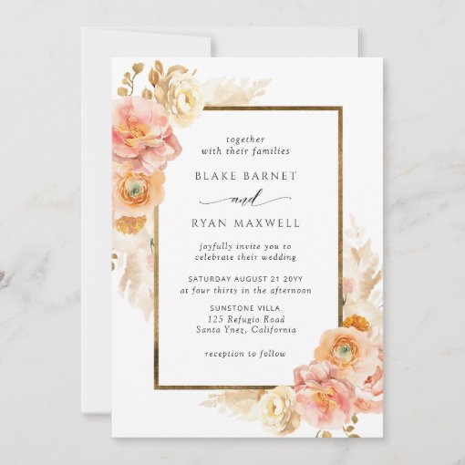 Elegant Peach, Blush and Cream Floral Wedding Invi Invitation | Zazzle