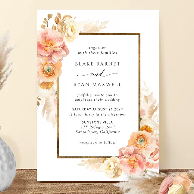 Elegant Peach, Blush and Cream Floral Wedding Invi Invitation | Zazzle
