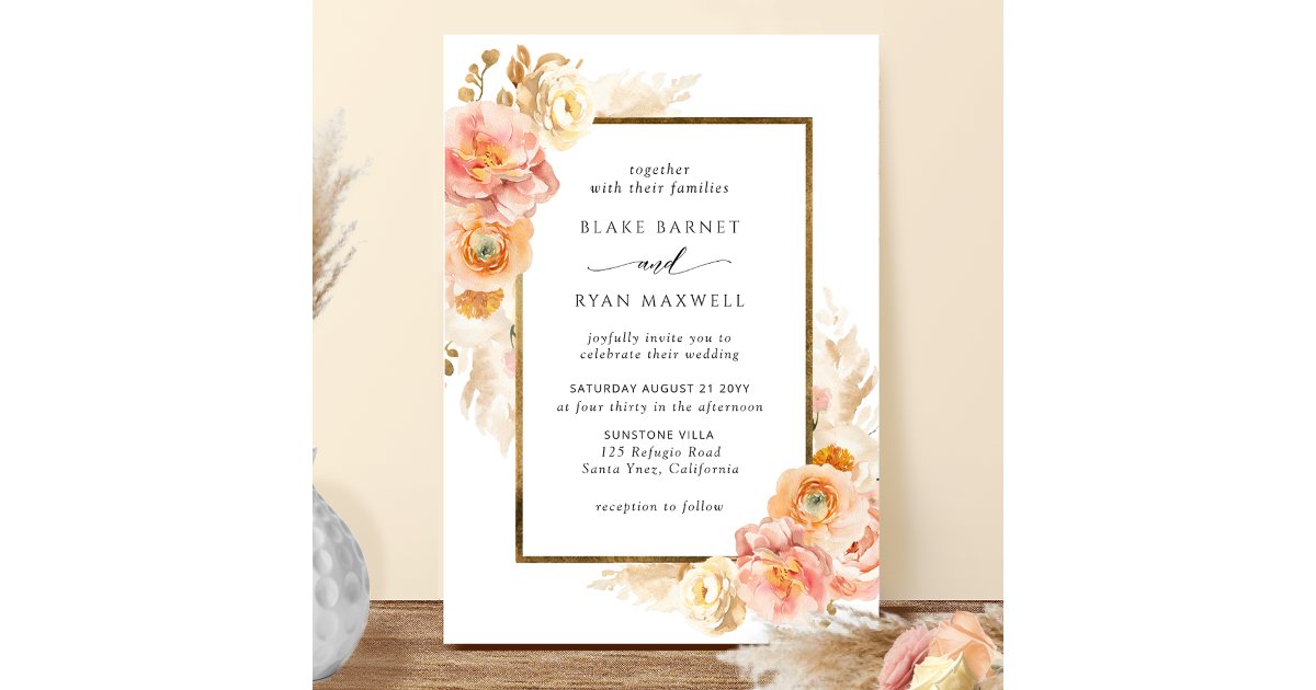 Elegant Peach, Blush and Cream Floral Wedding Invi Invitation | Zazzle