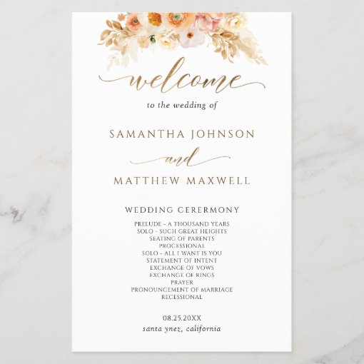 Elegant Peach Blush Delight Floral Wedding Program | Zazzle