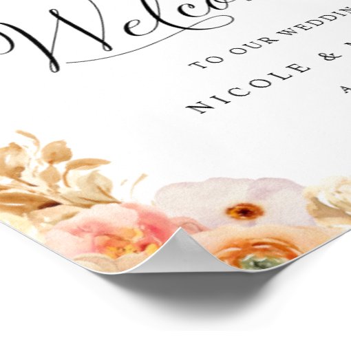 Elegant Peach Delight Floral Wedding Welcome Sign | Zazzle