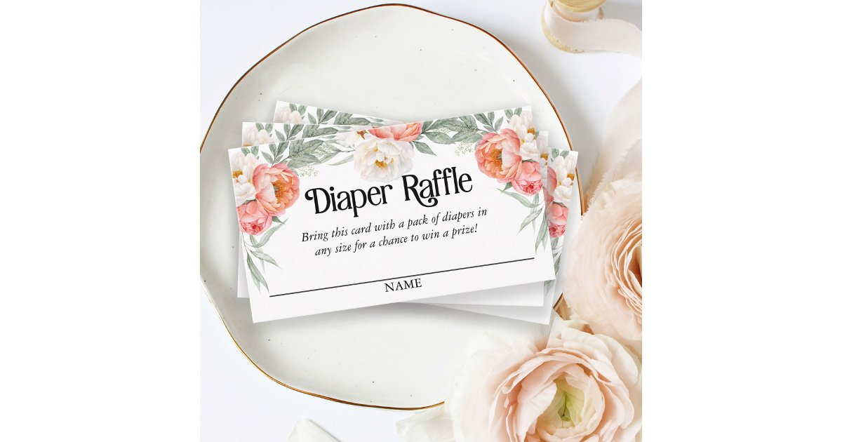 Elegant Peach Floral Diaper Raffle Script Text Enclosure Card | Zazzle