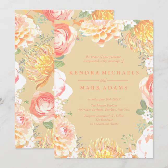 Elegant Peach Floral Wreath Invitations | Zazzle