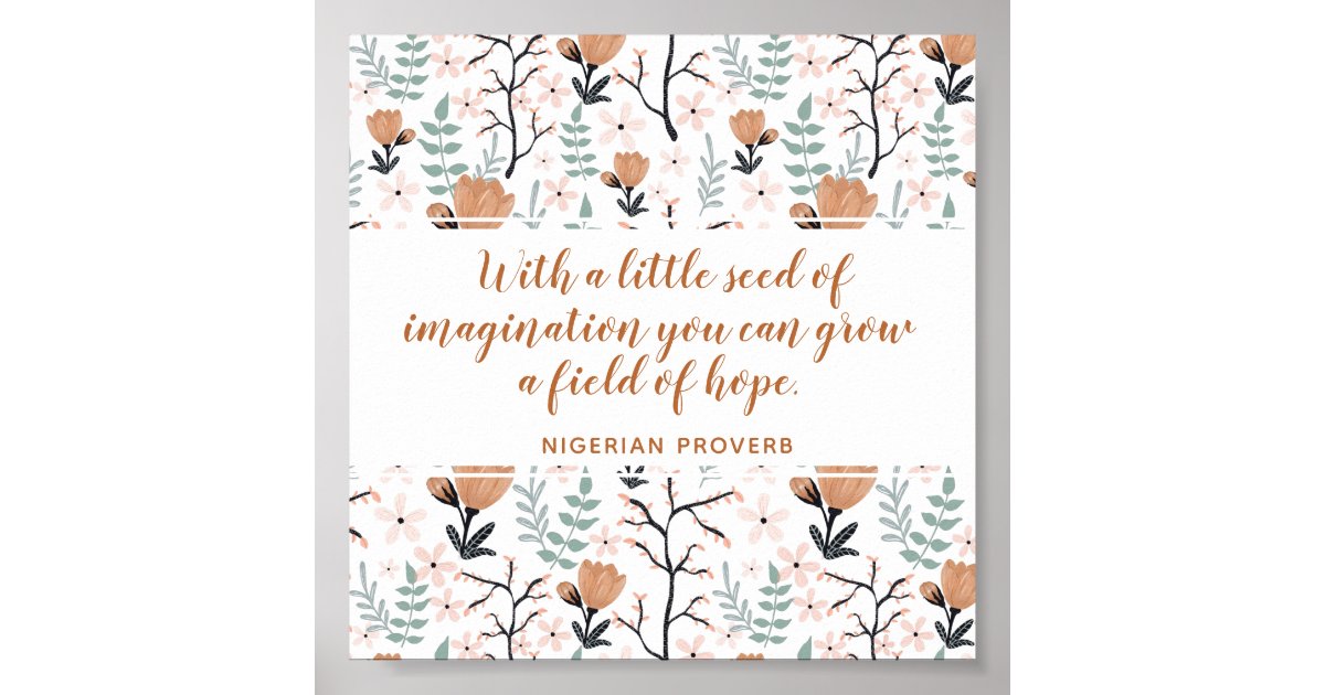 Elegant Peach Hope Quote Floral Inspirational Art Poster | Zazzle