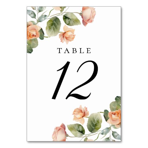 Elegant Peach Rose Wedding Table Number | Zazzle