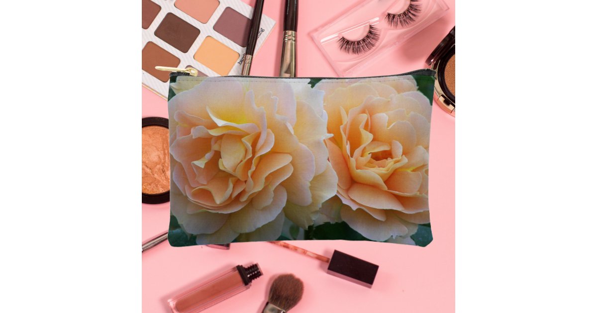 Elegant Peach Roses Floral Accessory Pouch | Zazzle