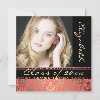Elegant Peach Shimmer Damask Graduation Announcement | Zazzle
