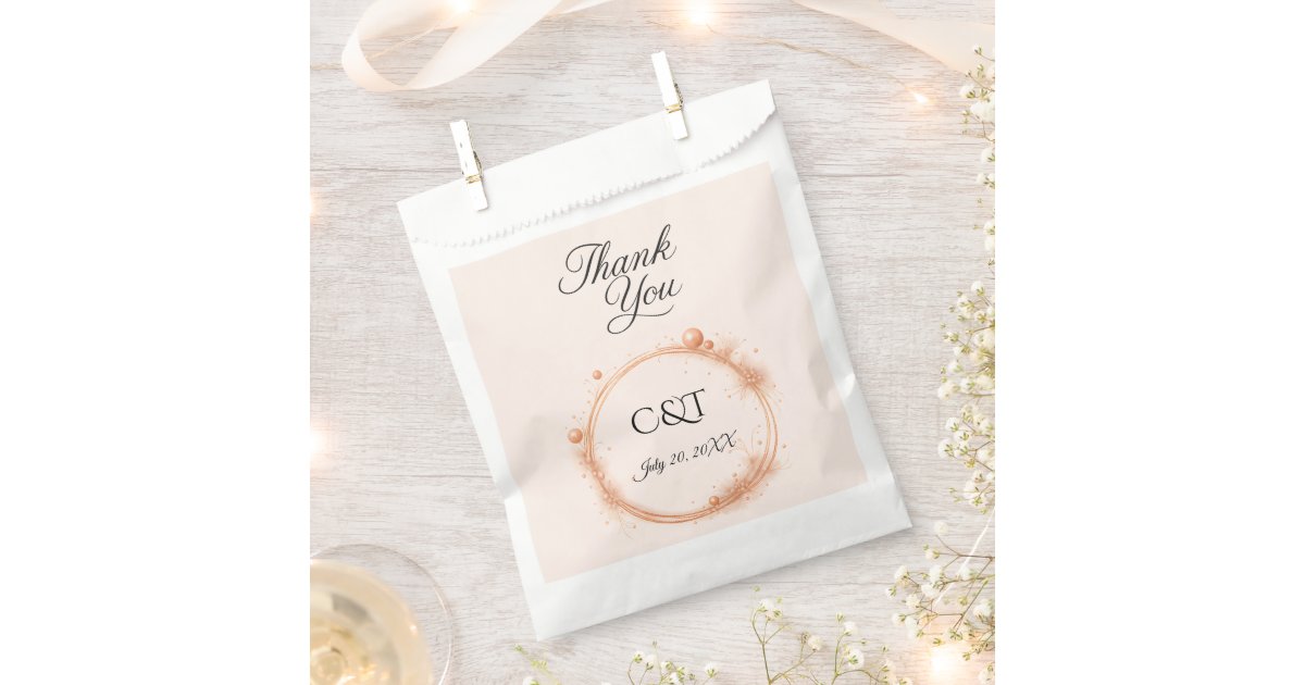 Elegant Peach Sparkle Wedding Script Calligraphy Favor Bag | Zazzle