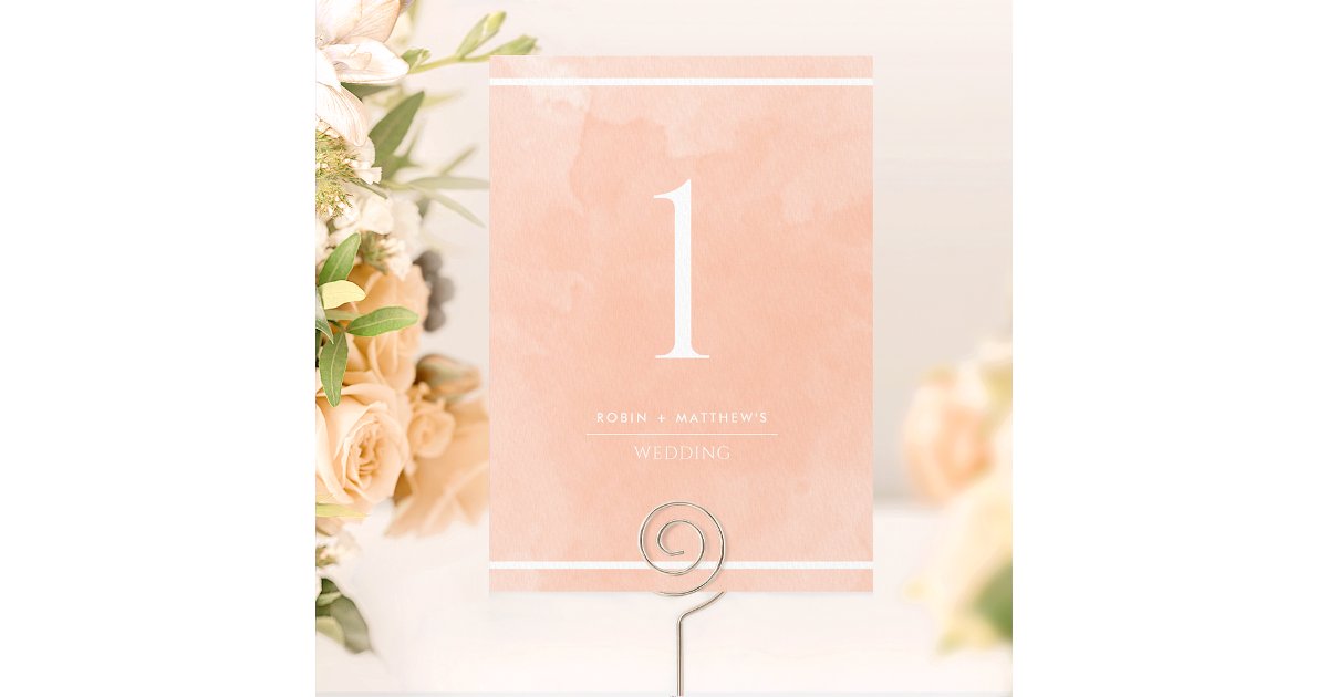 Elegant Peach Watercolor Table Number | Zazzle