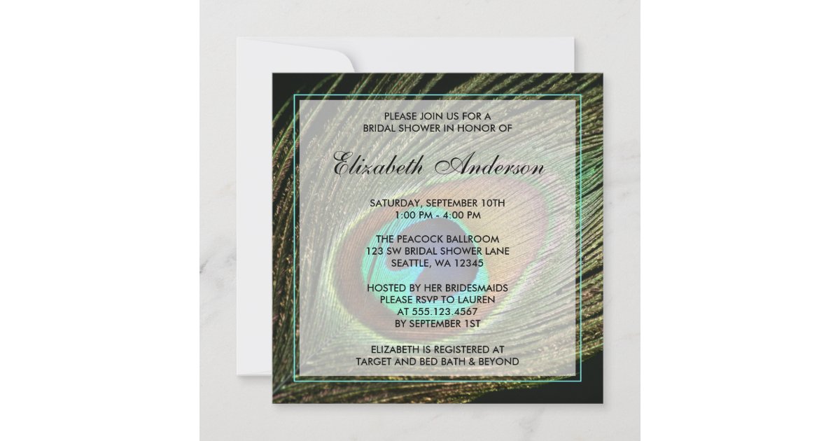 Elegant Peacock Feather Bridal Shower Invitations Zazzle