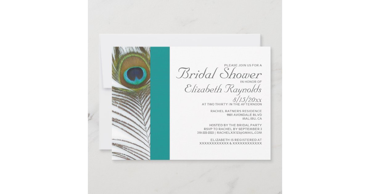 Elegant Peacock Feather Bridal Shower Invitations Zazzle