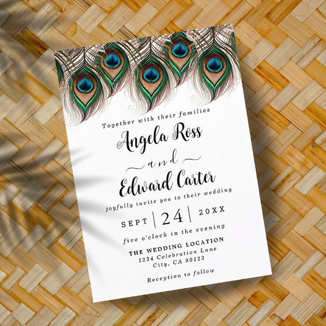 Elegant Peacock Feather Wedding Invitation Zazzle