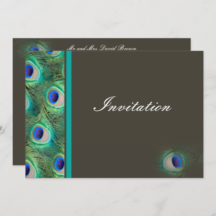elegant peacock mocha blue wedding invitation | Zazzle
