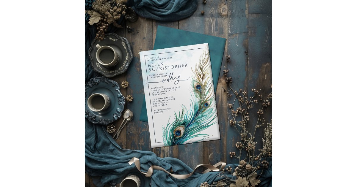 Elegant Peacock & Teal - Lavish Wedding Invitation | Zazzle