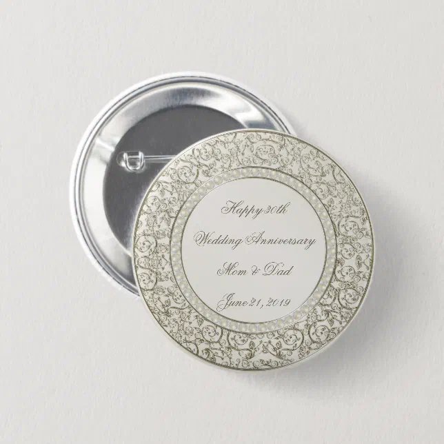 Elegant Pearl 30th Wedding Anniversary Button | Zazzle