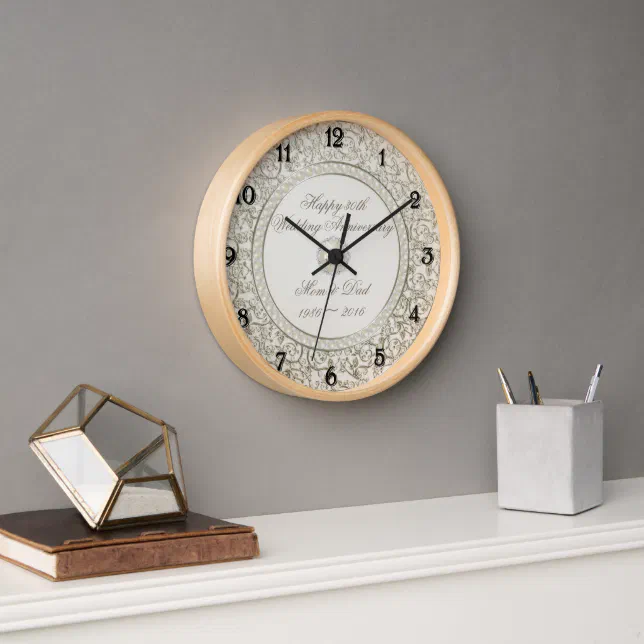 Elegant Pearl 30th Wedding Anniversary Clock | Zazzle