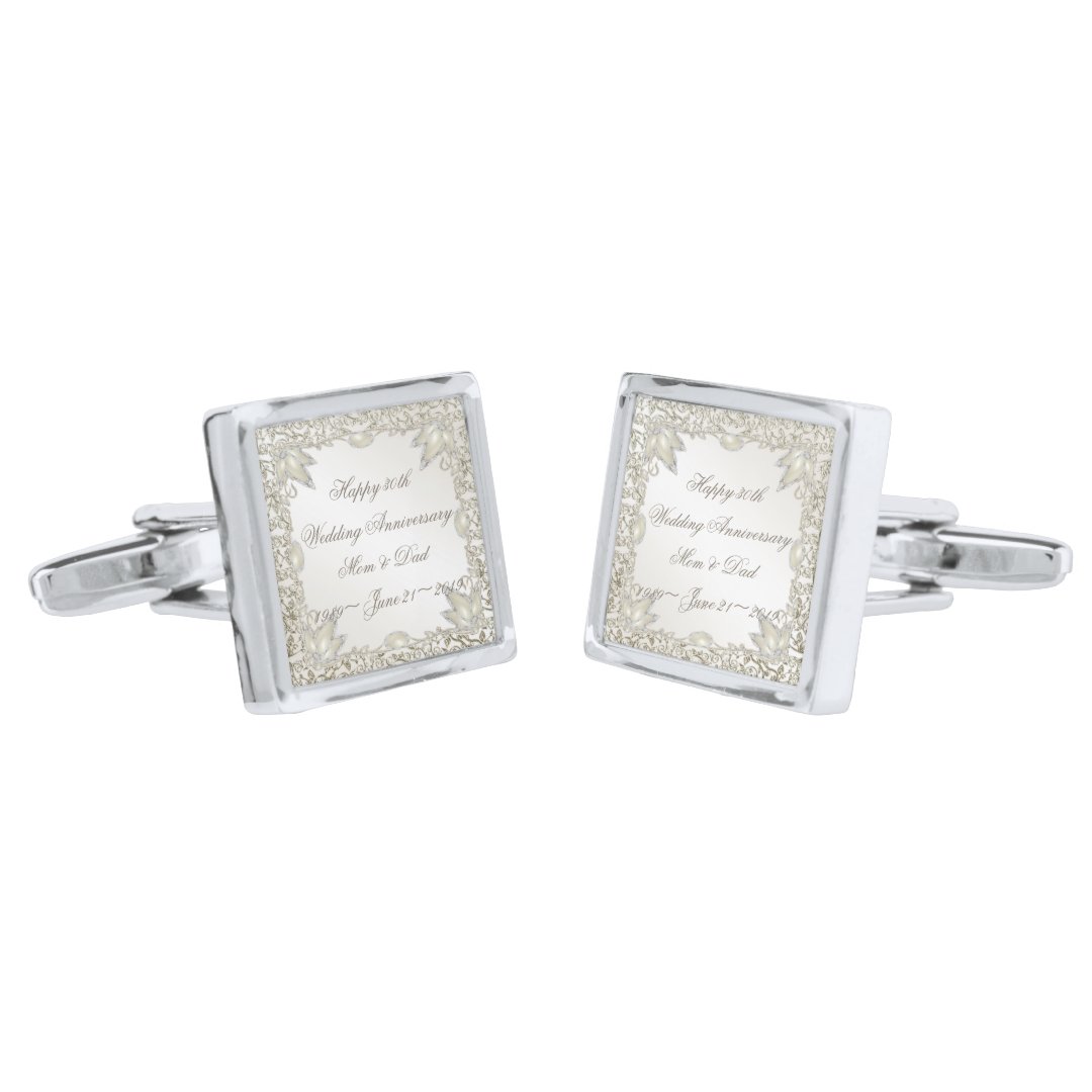 Elegant Pearl 30th Wedding Anniversary Cufflinks | Zazzle