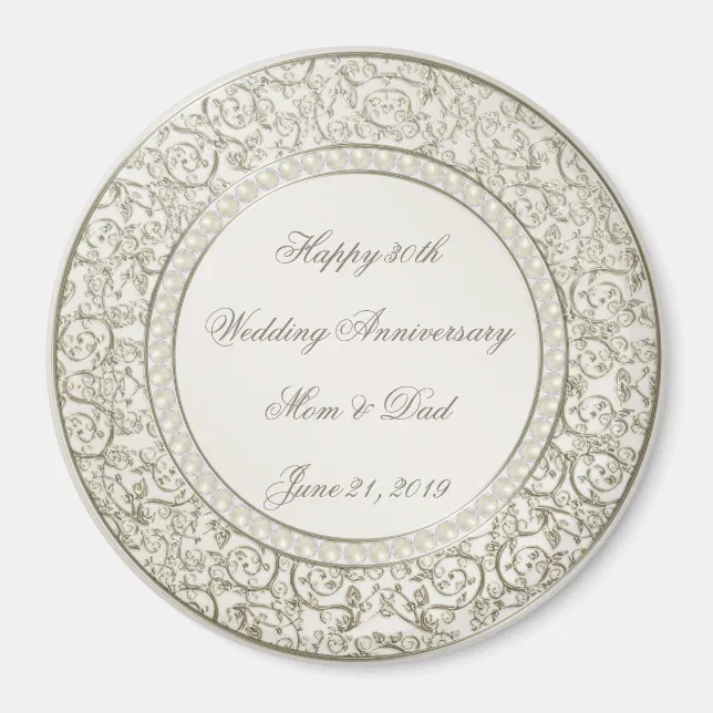 Elegant Pearl 30th Wedding Anniversary Magnet | Zazzle